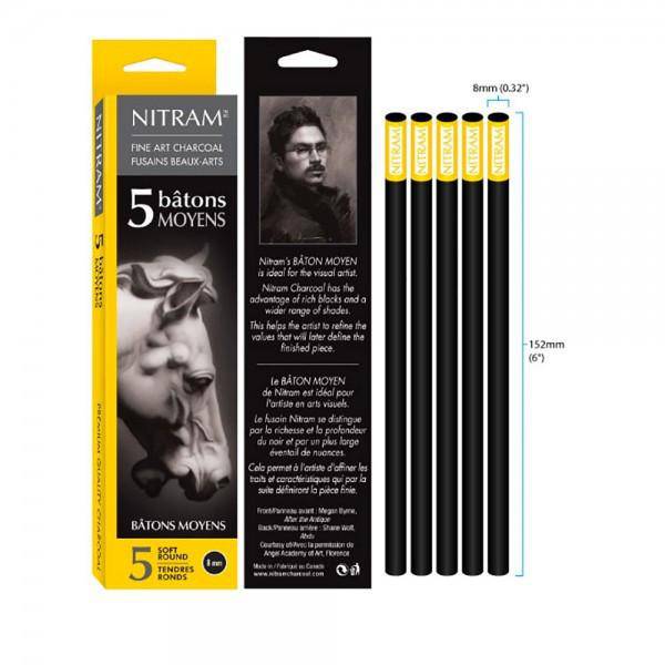 Nitram Bâtons Moyens Extra Soft Charcoal Sticks | ArtStore Online